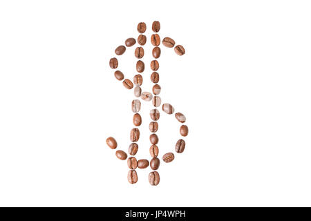 Coffee beans. Sign Dollar made from coffee beans on a white background ...
