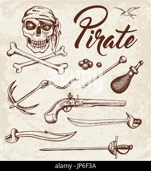 Old set of weapons. Hand drawn sketch Stock Vector Image & Art - Alamy