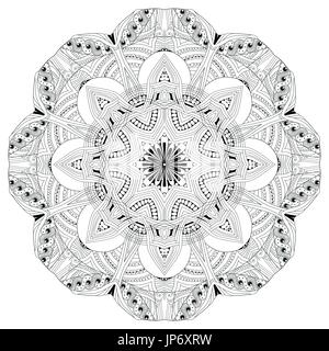 Hand Drawn Mandala Coloring Page with Detailed Patterns Stock Vector ...