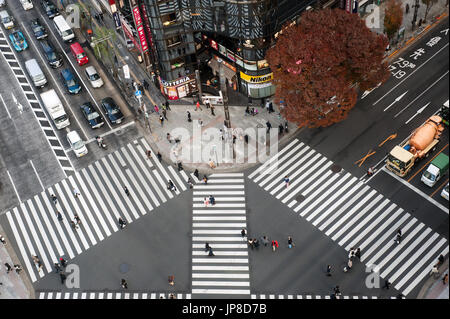 Aerial view of intersection in Ginza, Tokyo, Japan at night Stock Photo ...