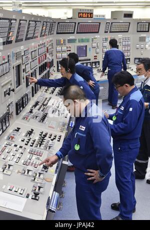 Control room and reactor shut-down switch in Hinkley Point B nuclear power station. Somerset, UK ...