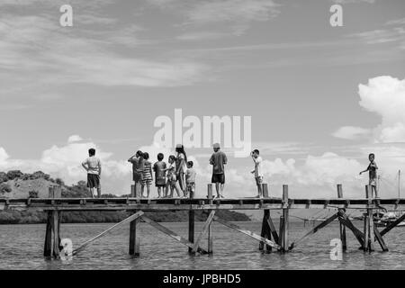 Children on the boardwalk of Kampung Rinca, Indonesia, Komodo, UNESCO ...