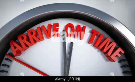 Clock with arrive on time text. 3D illustration Stock Photo - Alamy