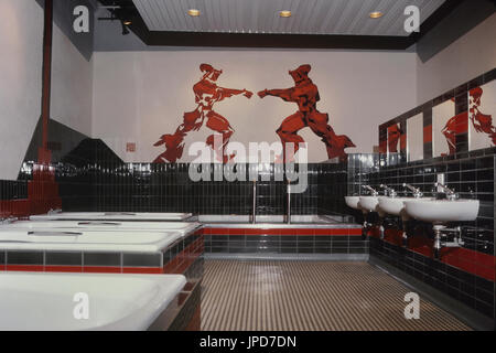 The baths in the changing room at old Wembley Stadium, London, England ...