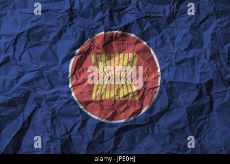 ASEAN flag with high detail of old wooden background . 3D illustration ...