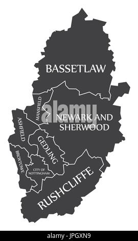 The Nottinghamshire county administrative map, England. Isolated map ...