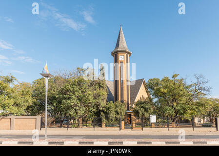 OTJIWARONGO, NAMIBIA - JUNE 20, 2017: A street scene with welcome sign ...