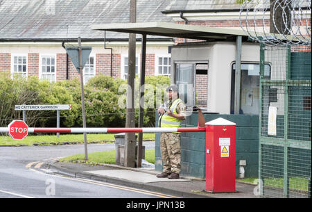 A guard on the main gate at Catterick Garrison Headquarters in ...