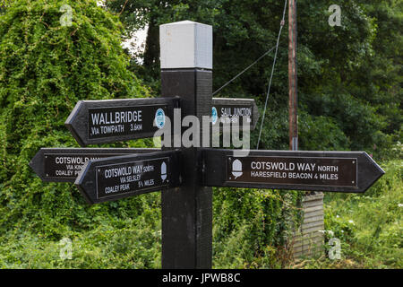 A signpost for the Cotswold Way National Trail in the Cotswold Stock ...