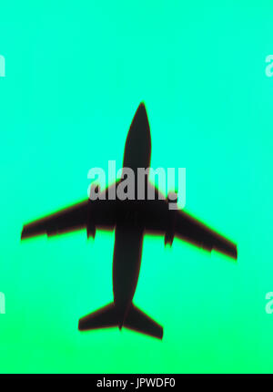 motion-blurred colourised image of a Boeing 747 on final-approach Stock ...