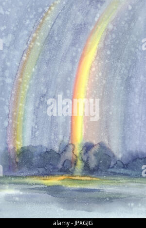 Watercolor grunge background in rainbow colors. Vintage poster, banner ...