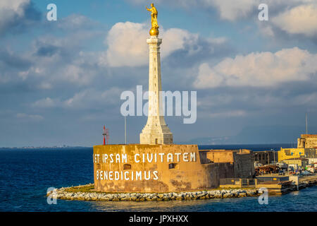 Statue of the golden Madonna at the entrance to Messina harbour, Sicily ...
