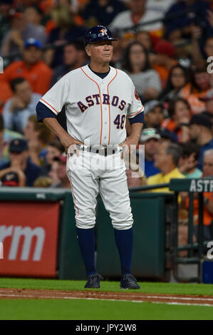 Houston Astros first base coach Dave Clark (23) during the 2025 Houston ...