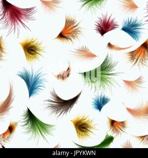 Feathers realistic design collection with colorful life symbols vector ...