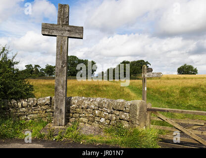 Heavenfield on St. Oswald's Way, Northumberland, UK, with wooden cross ...