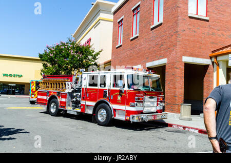 Fire truck pumper, conventional fire engine side view isolated on white ...