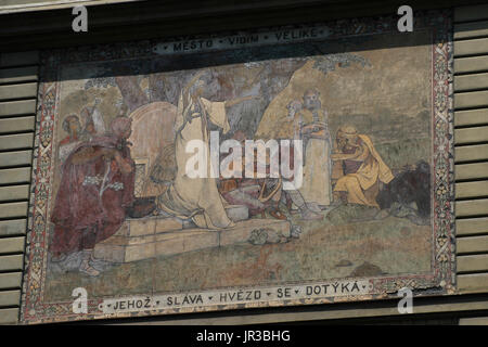 Princess Libuše prophesies the glory of Prague depicted in the stucco ...