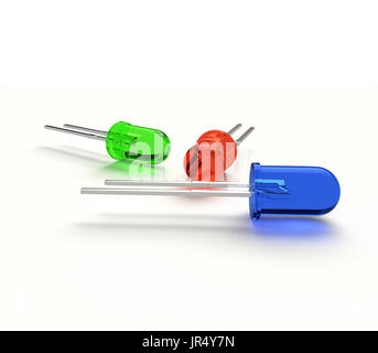 3D realistic render of tricolor 3 mm led diode, rgb (red, green, blue ...