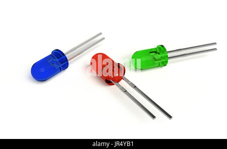 3D realistic render of tricolor 3 mm led diode, rgb (red, green, blue ...