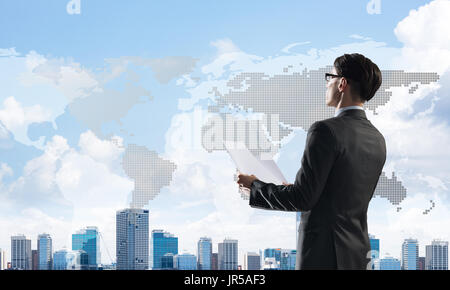 Concept of business success and control with confident boss against ...