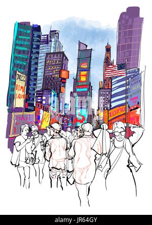 Times Square sketch - New York City illustration Stock Vector Image ...