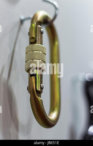 Stainless steel construction carabiner isolated on white background ...