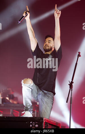 Linkin Park live onstage at The O2 Arena, London, as part of their One ...