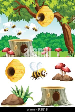 Bees flying around beehive in park Stock Vector Image & Art - Alamy