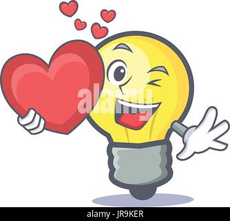 With heart lamp yellow with cartoon character shape Stock Vector Image ...