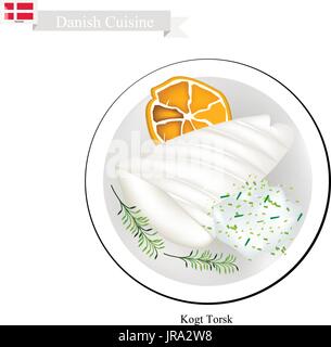 Danish Cuisine, Illustration of Kogt Torsk or Traditional Boiled Cod ...