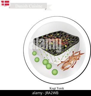Danish Cuisine, Illustration of Kogt Torsk or Traditional Boiled Cod ...