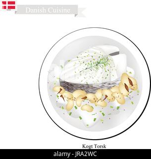 Danish Cuisine, Illustration of Kogt Torsk or Traditional Boiled Cod ...
