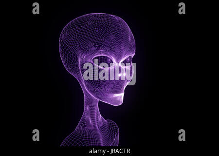 Alien in Hologram Wireframe Style. Nice 3D Rendering Stock Photo - Alamy