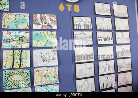 Interior of Australian primary school classroom with children studying ...