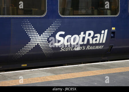 ScotRail logo on the side of a carriage with Gaelic Rèile na h-Alba ...