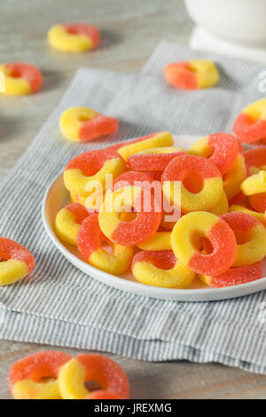 Sweet Sugary Peach Gummy Candy Rings Ready to Eat Stock Photo - Alamy