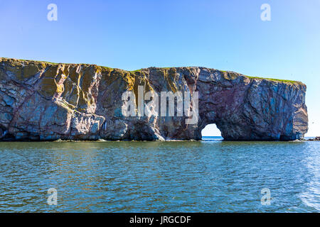 Closeup of Rocher Perce rock in Gaspe Peninsula, Quebec, Gaspesie ...