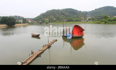 Panorama view of fishing boat; foggy; misty; view of Kachemak Bay ...