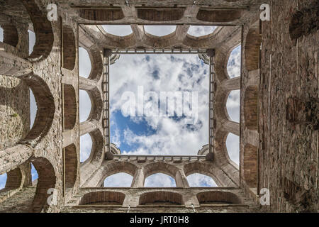 Looking up inside one of the turrets at Lowther Castle near Penrith in ...