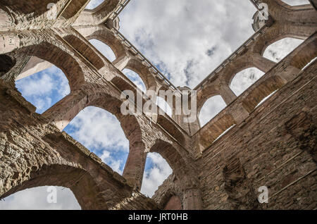 Looking up inside one of the turrets at Lowther Castle near Penrith in ...