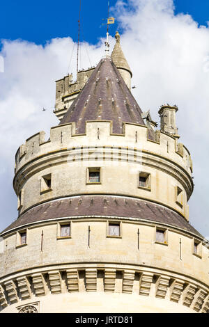 Turret with pigeons at the medieval castle of Pierrefonds, Picardy ...