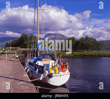 Corpach Basin on the Caledonian Canal with famous Scottish mountains ...