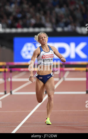 London, UK. 7 August 2017. Meghan Beesley (GB) after crossing the ...