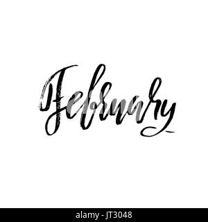 February month - hand lettering inscription to design, black and white ...