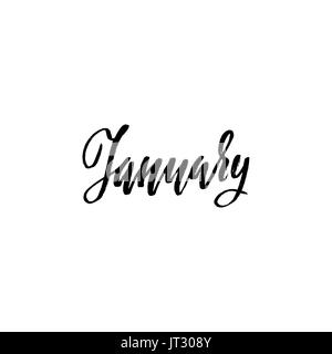 January month - hand lettering inscription to design, black and white ...