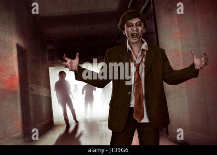 Crowd of creepy asian zombies with angry face walking Stock Photo - Alamy