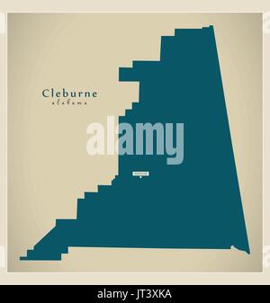 Cleburne county map of Alabama USA black inverted illustration Stock ...