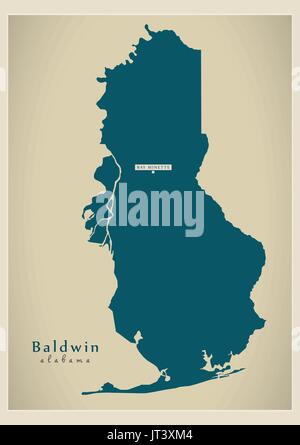 Baldwin county map of Alabama USA black inverted illustration Stock ...