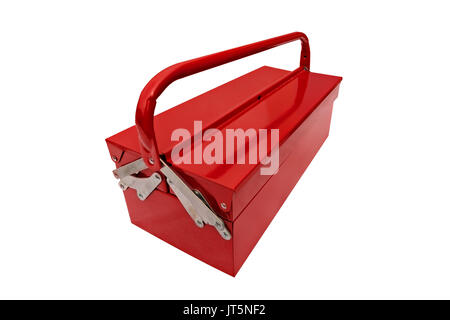 open red metallic closed iconic toolbox on white background Stock Photo ...