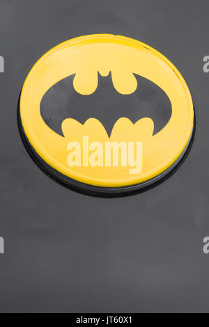 A decorative emblem on the hood of a classic Chevrolet Corvette on ...